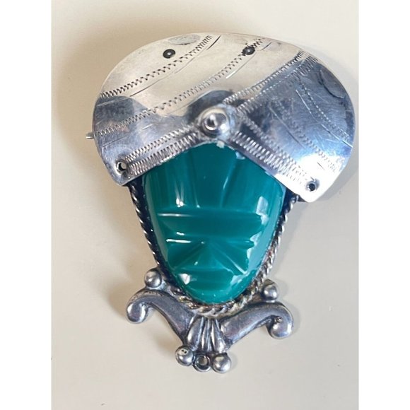 Hand Crafted | Jewelry | Vintage 925 Sterling Carved Green Onyx Mayan ...